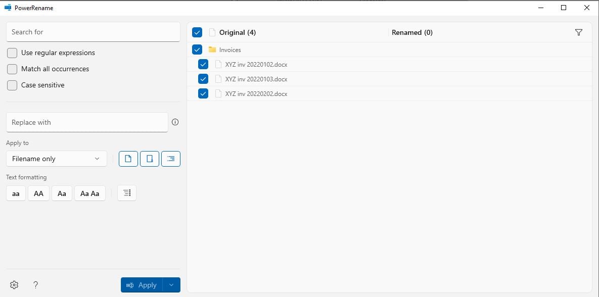 Use PowerRename utility to bulk amend Windows filenames