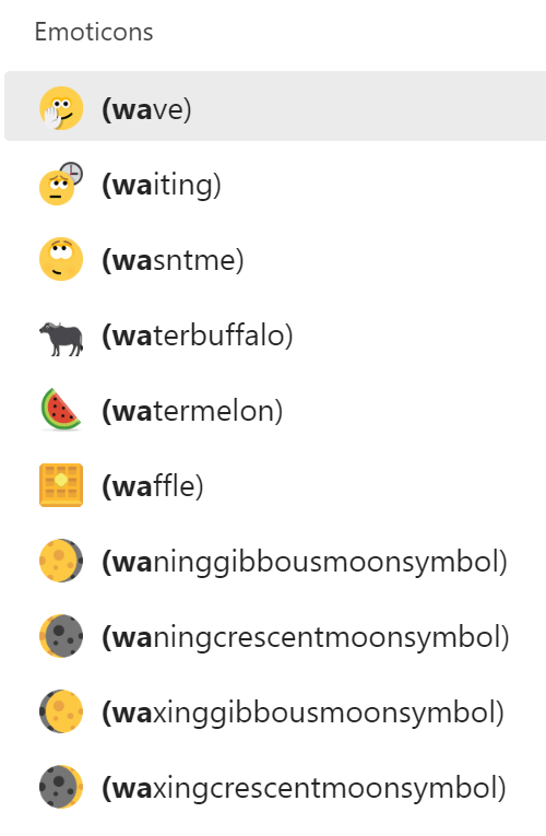 Typing shortcut in Teams for emojis